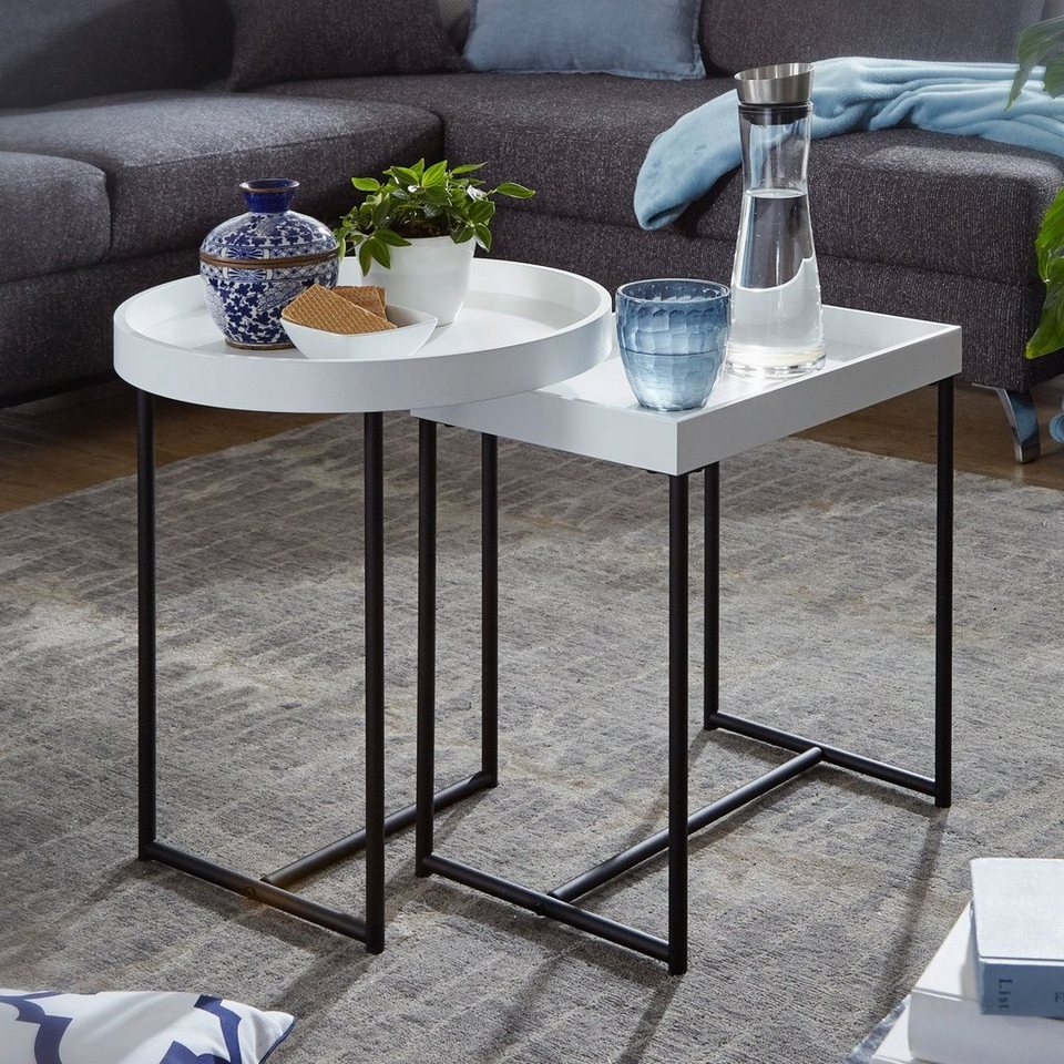 Furnicato Beistelltisch Satztisch 2er Set Weiß Wl5980 Holzmetall