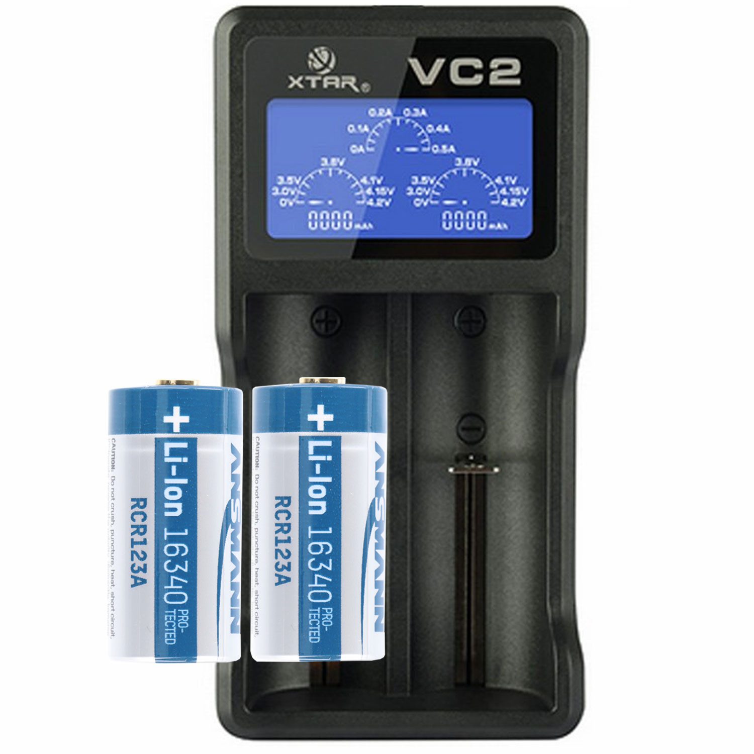 AccuCell 2 Stück CR123A Li-Ion Akku mit bis zu 850mAh und USB-Ladegerät mit gr Akku-Ladestation