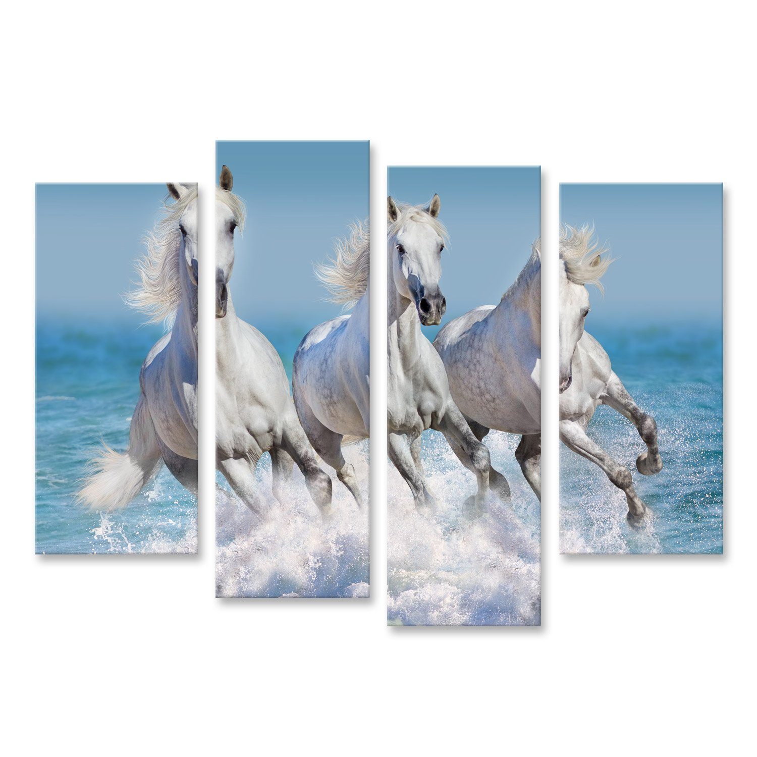 islandburner Leinwandbild »Bild auf Leinwand Pferde Wasser weißes Pferd Herde laufen Wellen ...