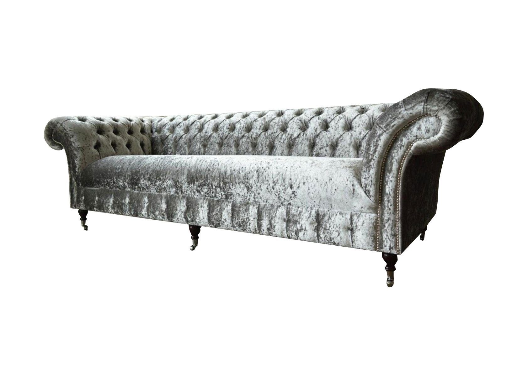 Xlmoebel Chesterfield Sofa Chesterfield Polster Couch Stoff Samt Silber