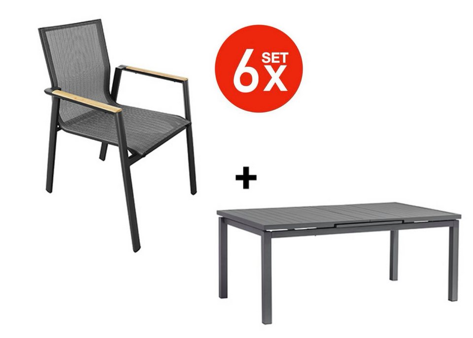 Acamp Gartenlounge Set 7 Teiliges Stapelstuhl Set Vegas Inkl