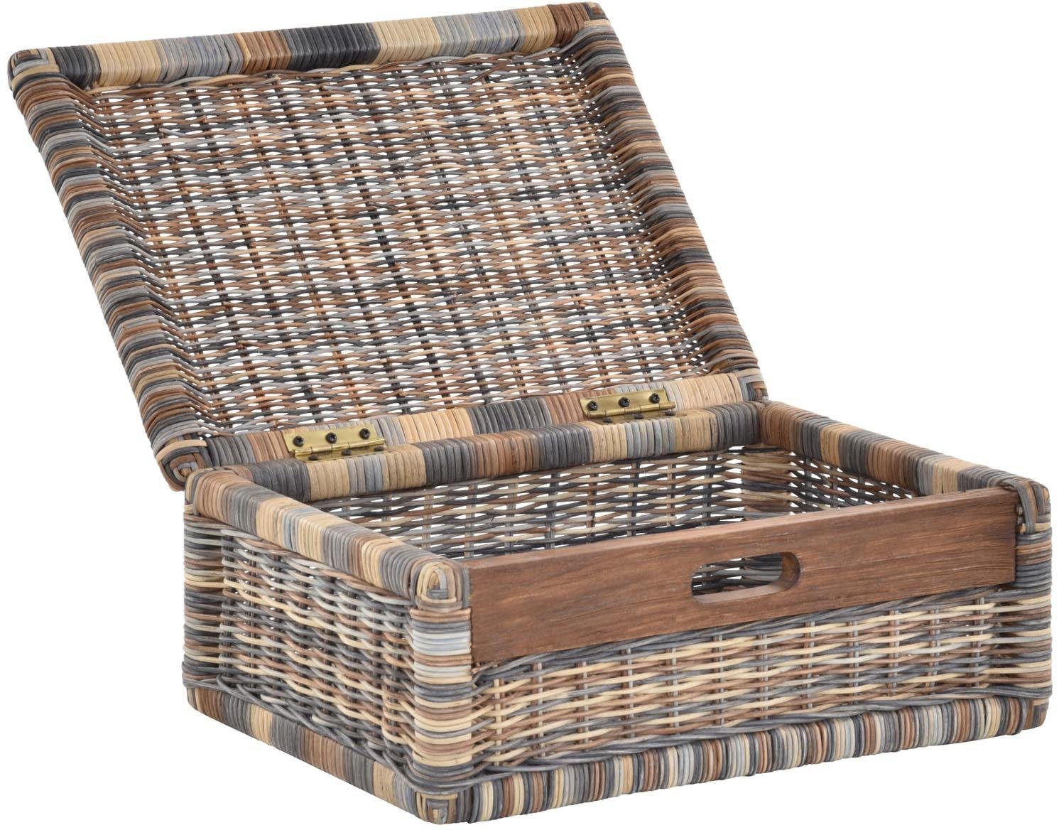 Krines Home Aufbewahrungskorb Flacher Korb mit Deckel Rattan geflochten ...