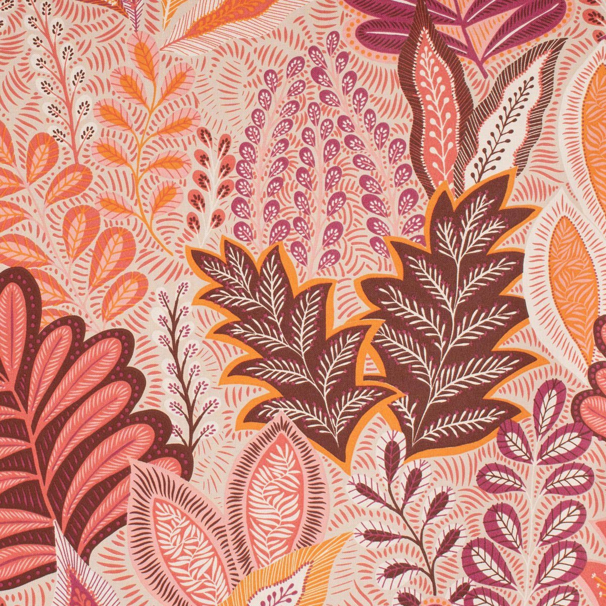 SchÖner Leben Stoff Dekostoff Leinenlook Botanic Arty Blätter Pink