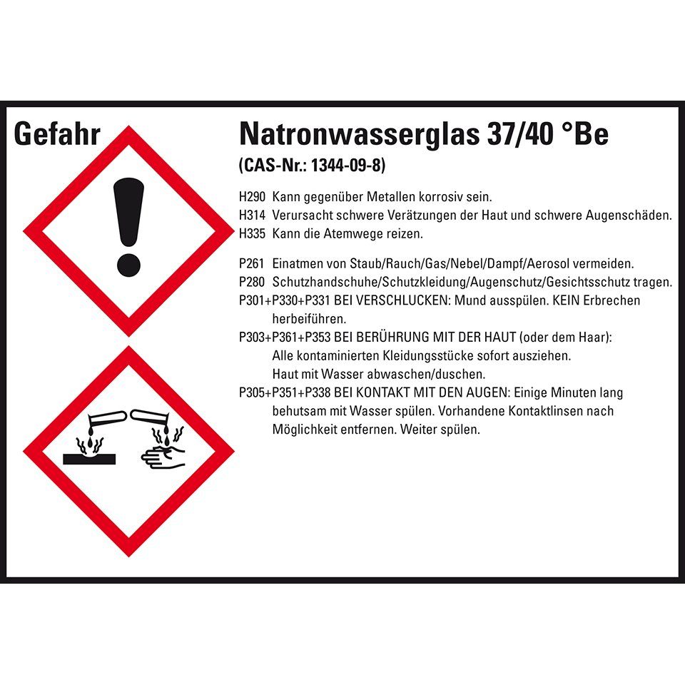 König Werbeanlagen Hinweisschild GHS-Etikett Natronwasserglas 37/40 °Be, GefStoffV/GHS/CLP ...