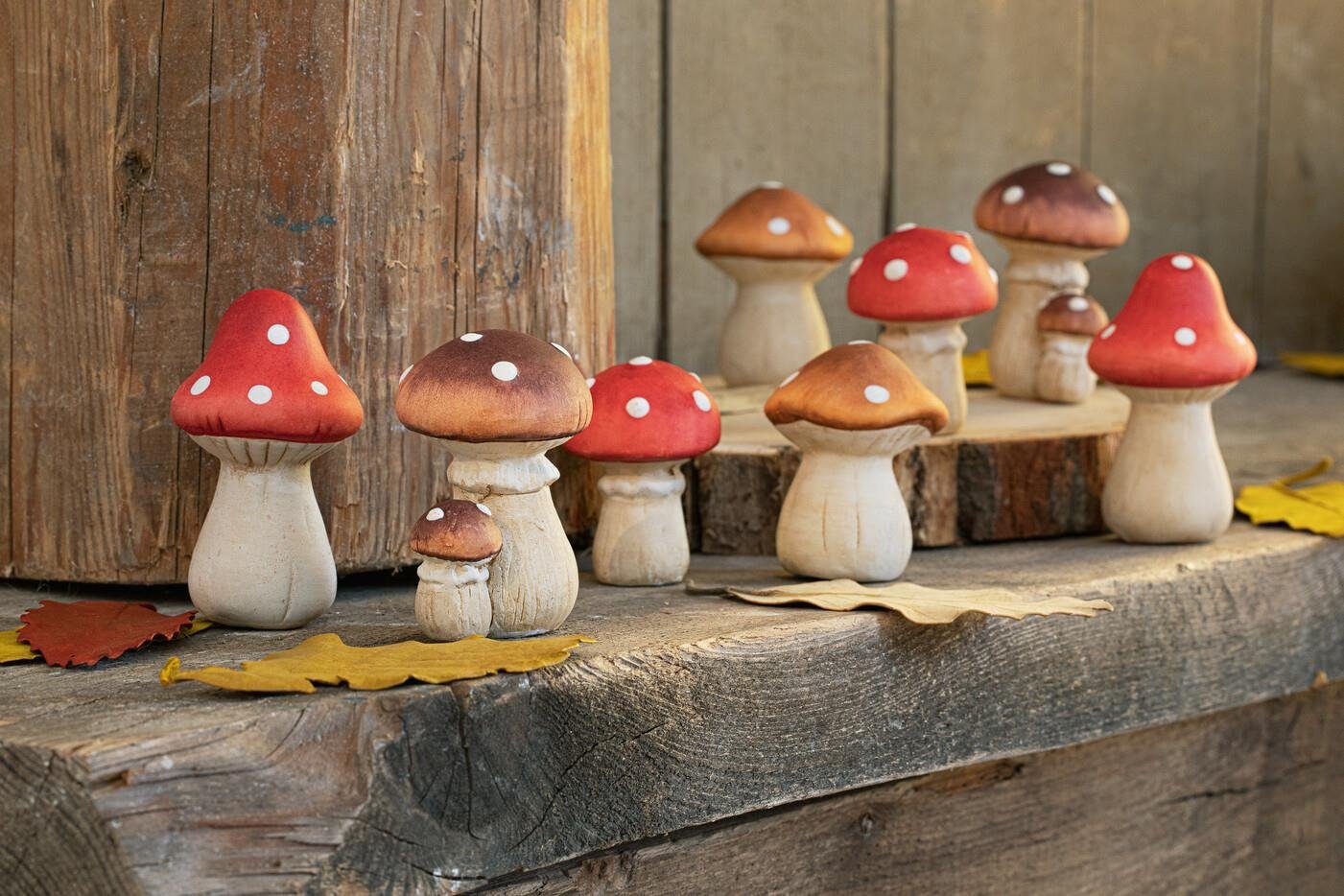 Home-trends24.de Dekofigur Pilz Fliegenpilz Herbstfigur Pilze Herbstdeko 8er Set Terracotta