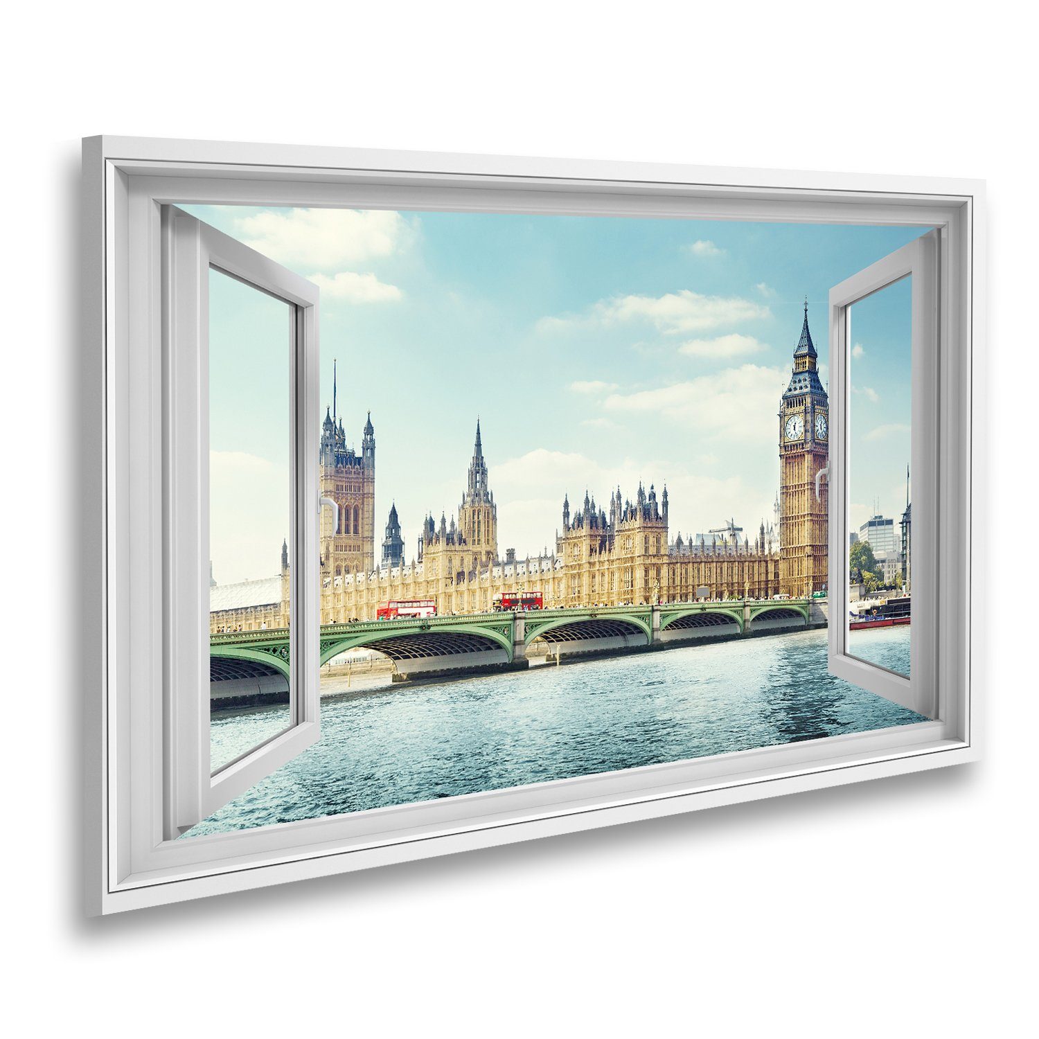 islandburner Leinwandbild Fensterblick Big Ben am sonnigen Tag London Sagenhafter Effekt Wandbil
