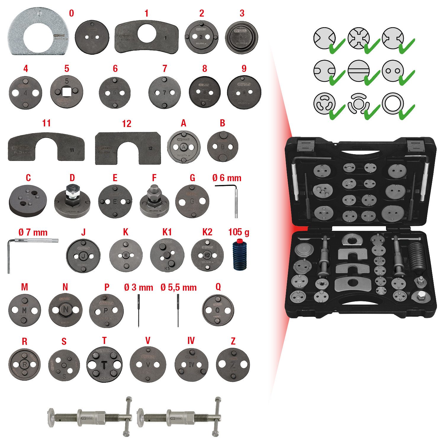 KS Tools Radmutternschlüssel Bremskolben-Rückstell-Werkzeug-Satz, 41 ...