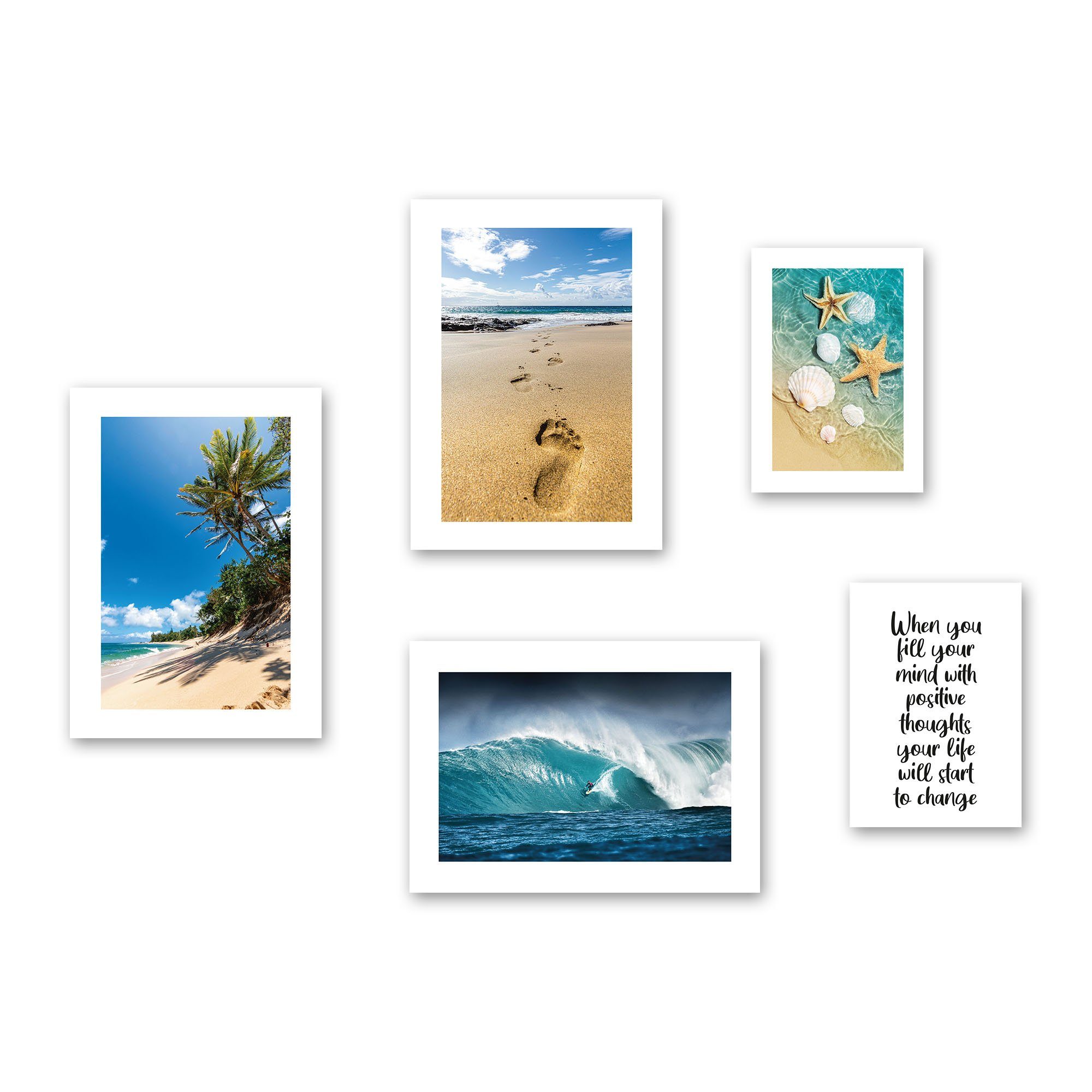 Kreative Feder Poster Strand Meer Palmen Wellen Sand Natur