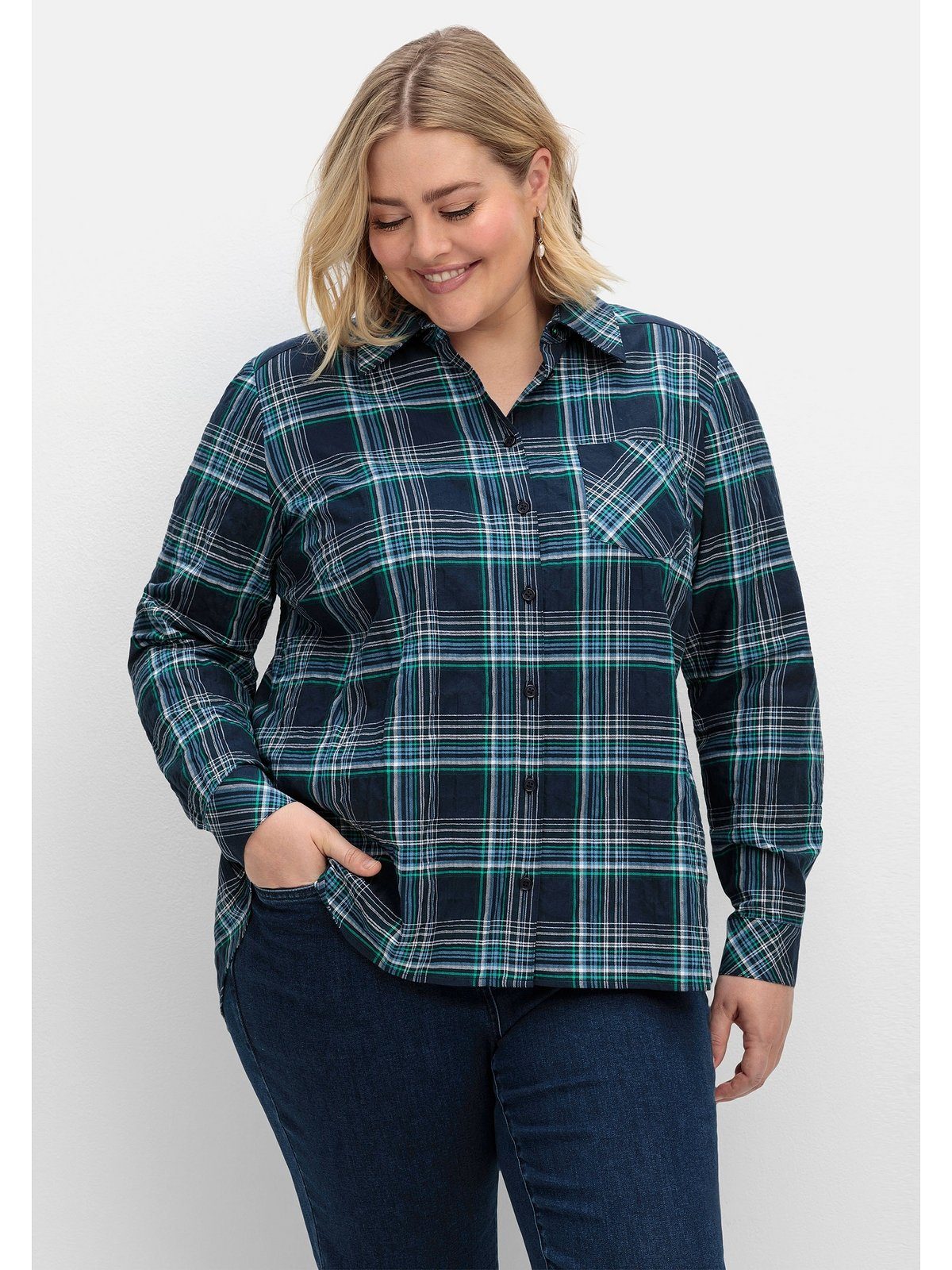 Sheego Hemdbluse Große Größen In Crinkle Struktur