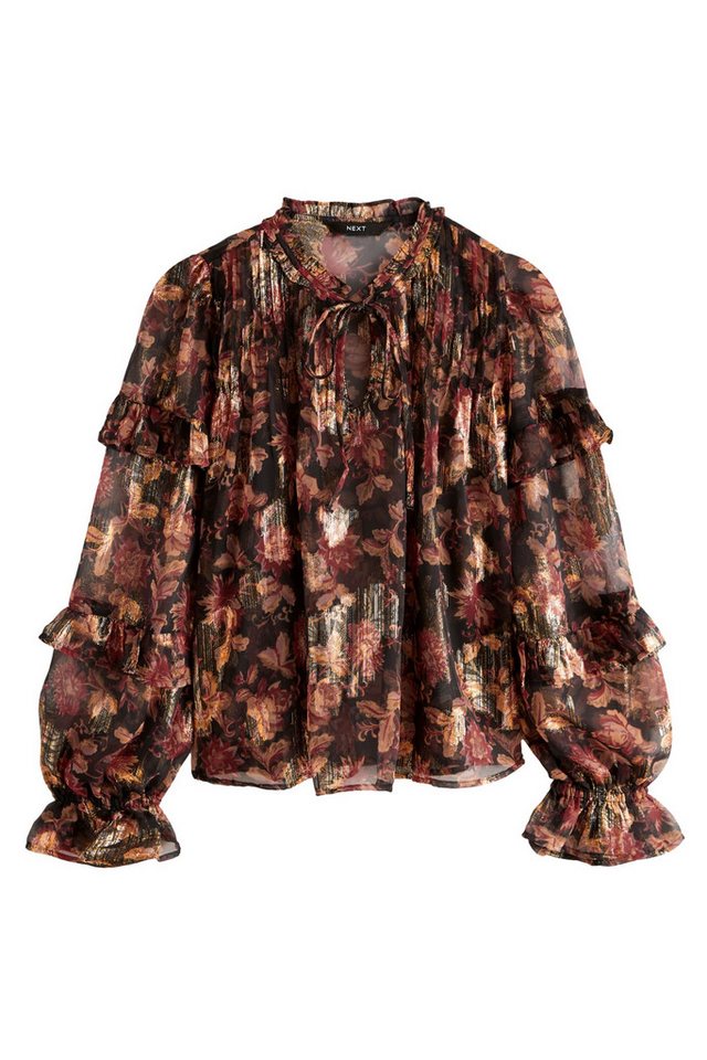 Next Langarmbluse Langärmelige Metallic Schluppenbluse Mit Raffung 1 Tlg