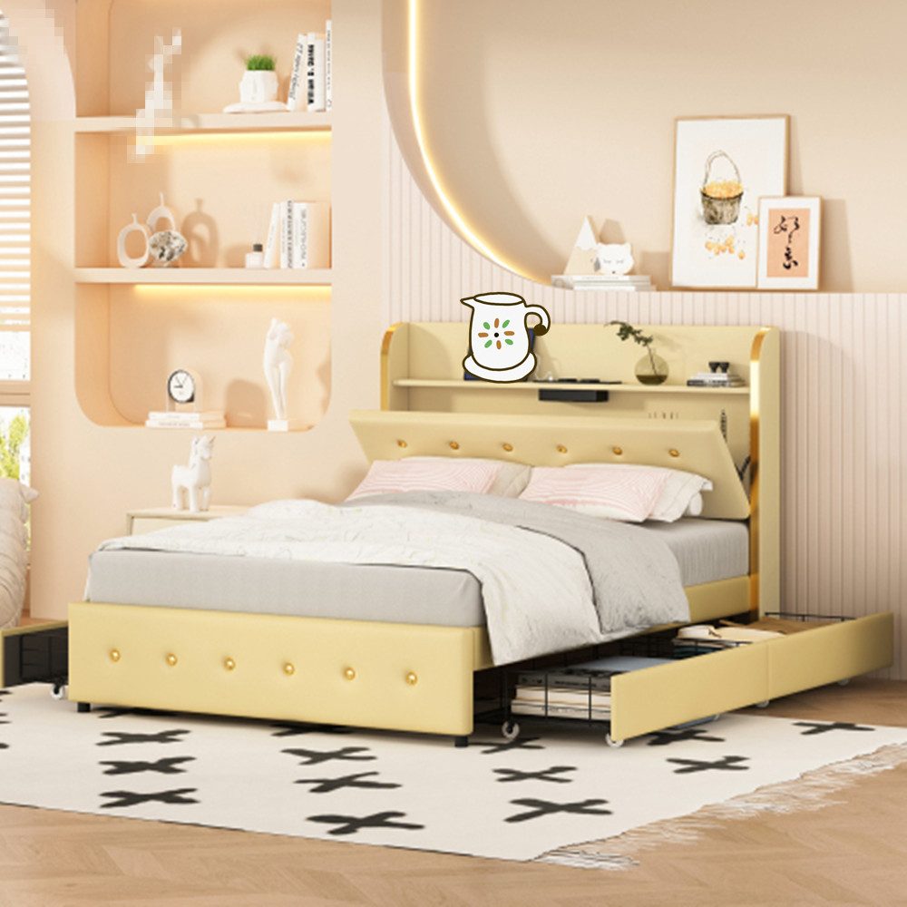 Xdeer Bett Polsterbett 140 X 200 Cm Doppelbett Kopfteil Mit Usb