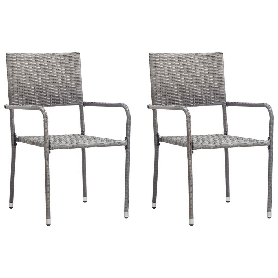 Vidaxl Gartenstuhl Garten Essstühle 2 Stk Stapelbar Grau Polyrattan 2 St