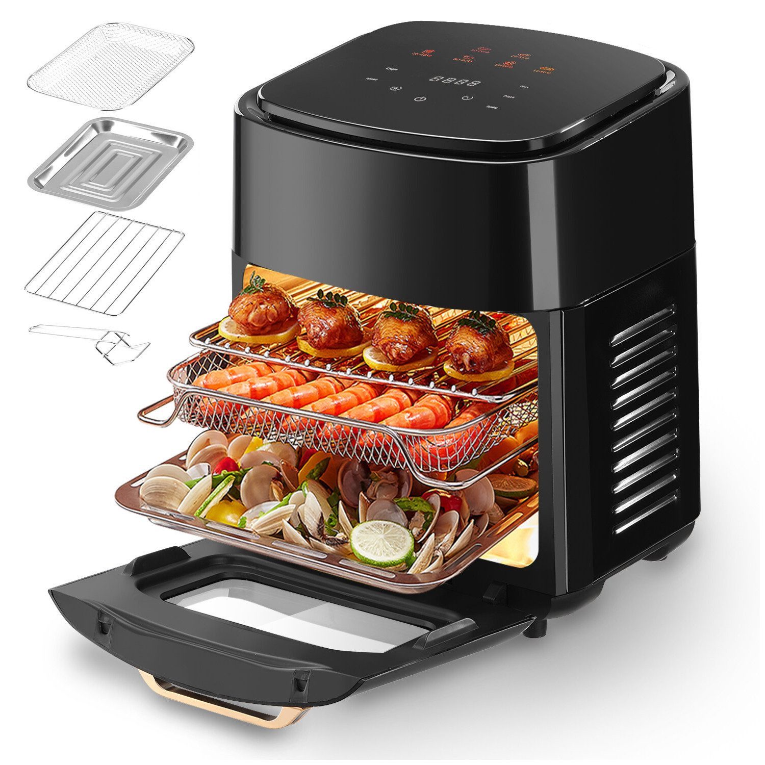Oyajia Minibackofen Heißluftfritteuse Airfryer 15 Liter Edelstahl Mini