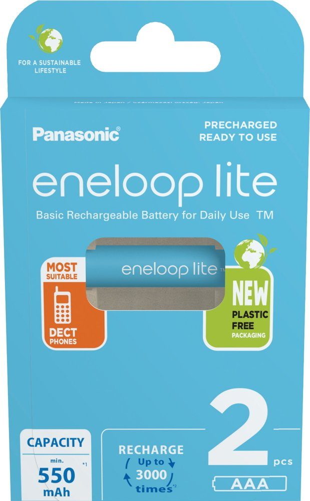 eneloop 2 Panasonic Akku AAA 550mAh eneloop lite pre-charged im 2er Blister Akku, 2 Panasonic ...