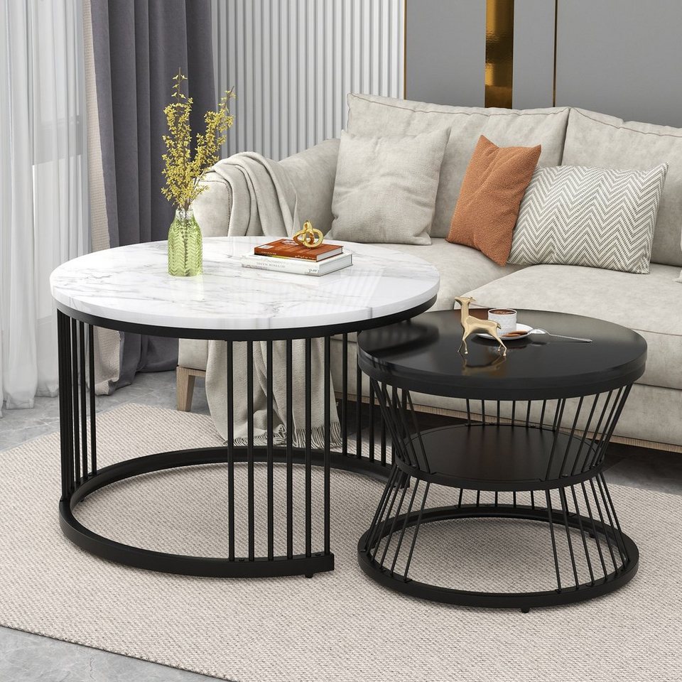 Merax Couchtisch Rund Satztisch Beistelltisch Mit Metallrahmen 2 St