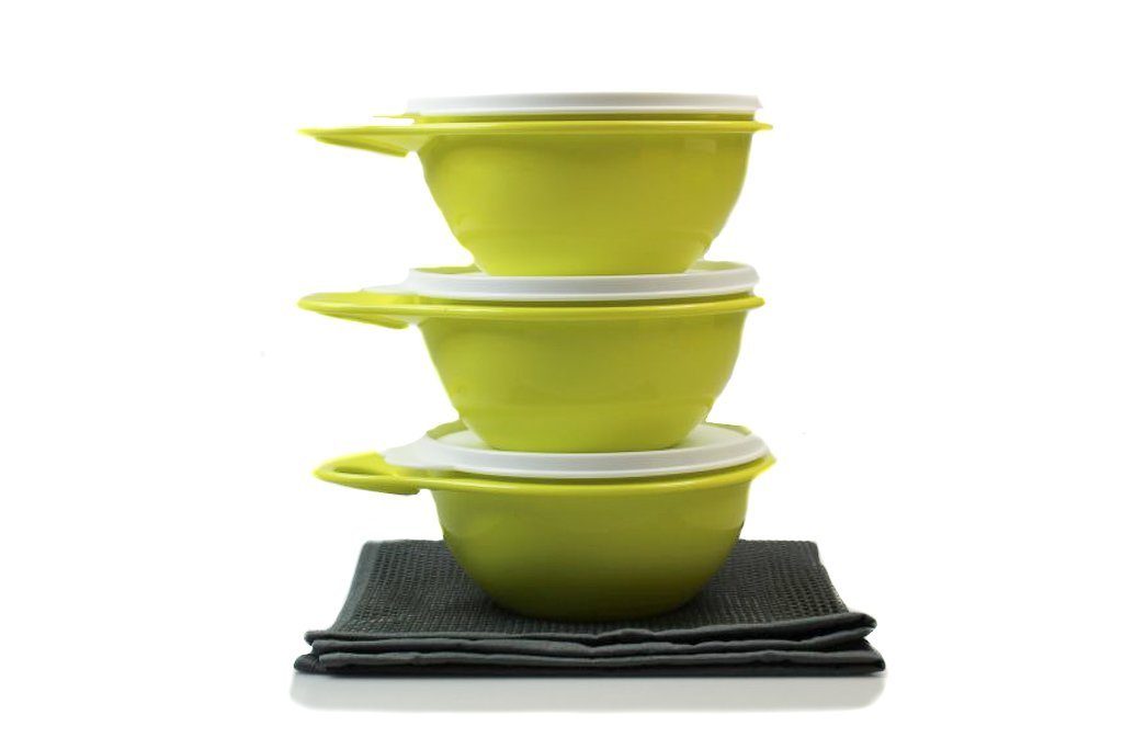 TUPPERWARE Back-Set Maximilian 600 ml gelb Salatbar (3) + GLASTUCH