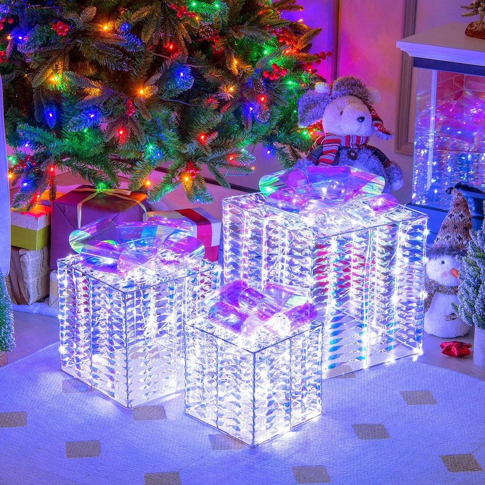 Costway Weihnachtsfigur 3 St Weihnachtenboxen Mit 156 Leds Irisierend