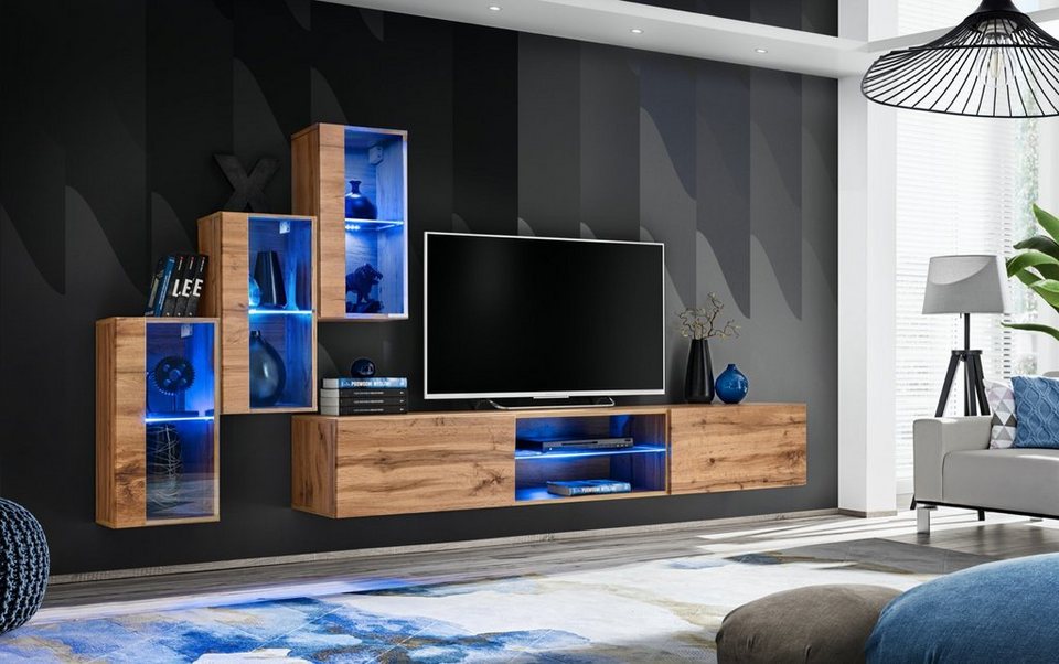 Jvmoebel Wohnwand Modern Wohnwand Designer 4tlg Tv Ständer 3x Hänge