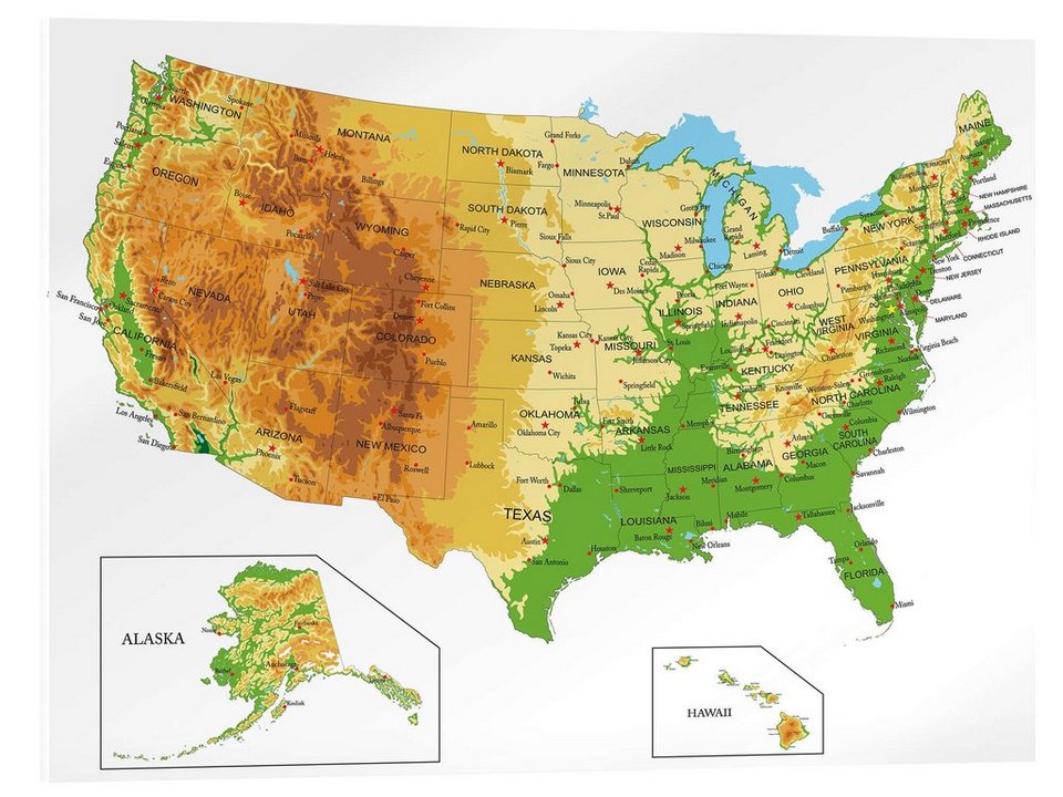 Posterlounge Acrylglasbild Editors Choice Usa Topographische Karte