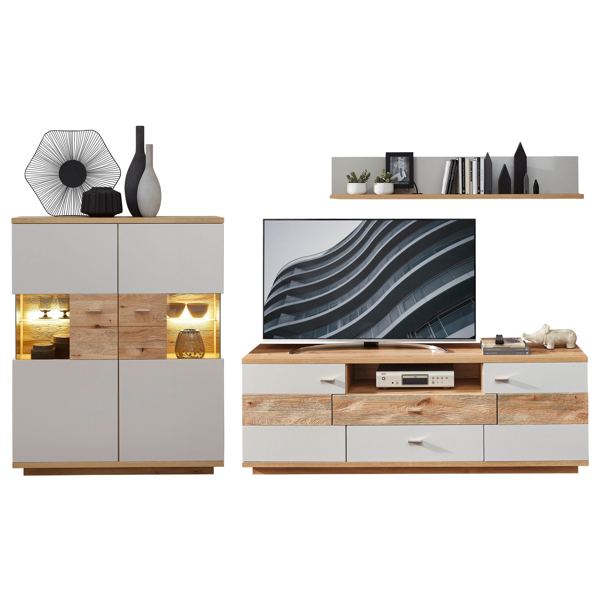 Expendio Wohnwand Valente 25 Spar Set 3 St Lichtgrau Matt Old