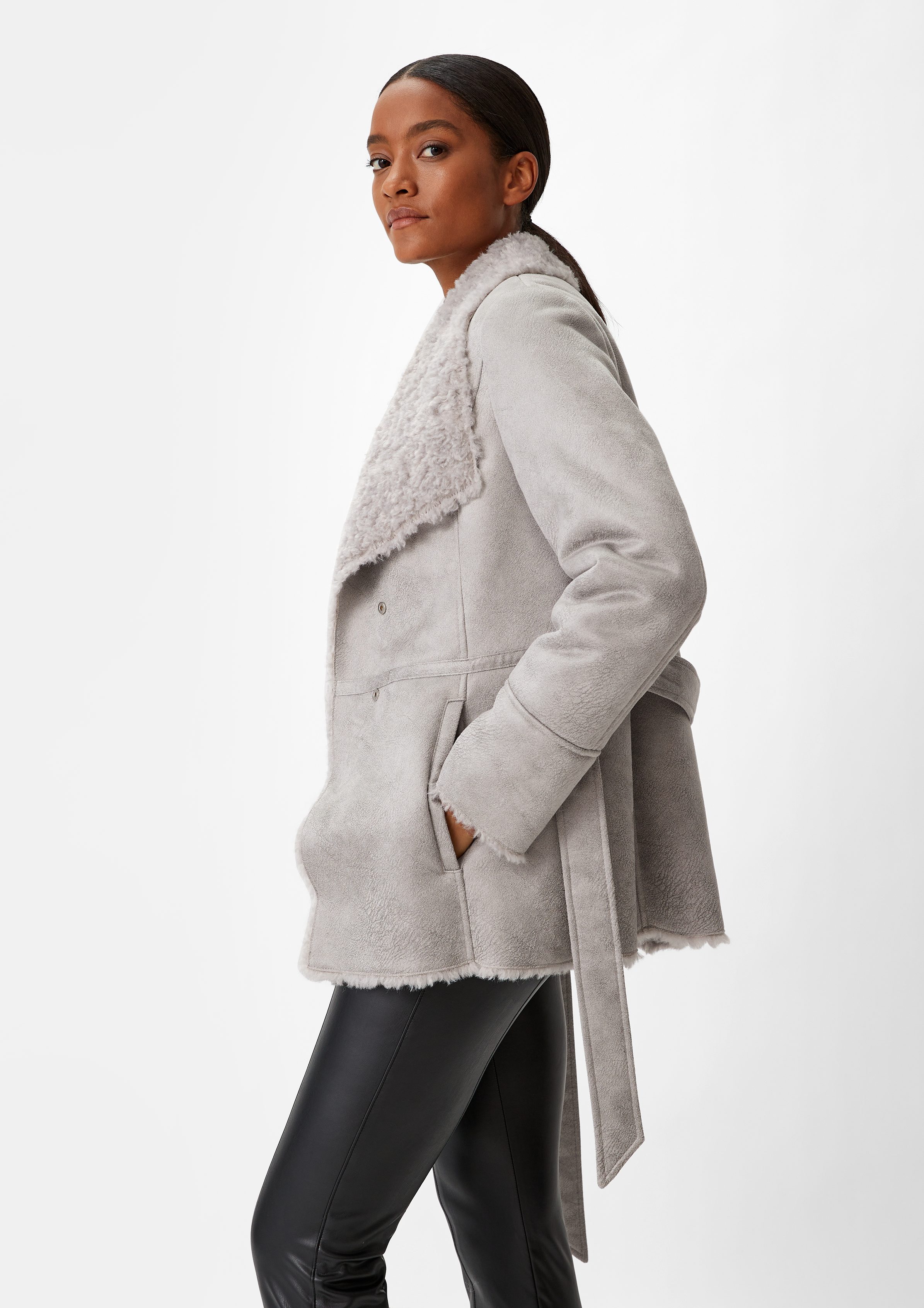 Comma Kurzjacke Jacke mit Teddyplüsch-Futter, mit Futter aus ...