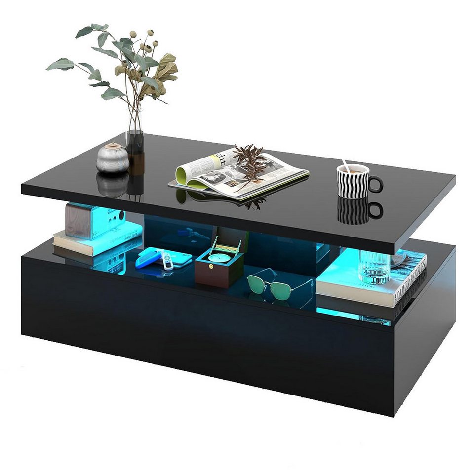 Costway Couchtisch Mit 20 Farben Led Beleuchtung Fernbedienung Hochglanz