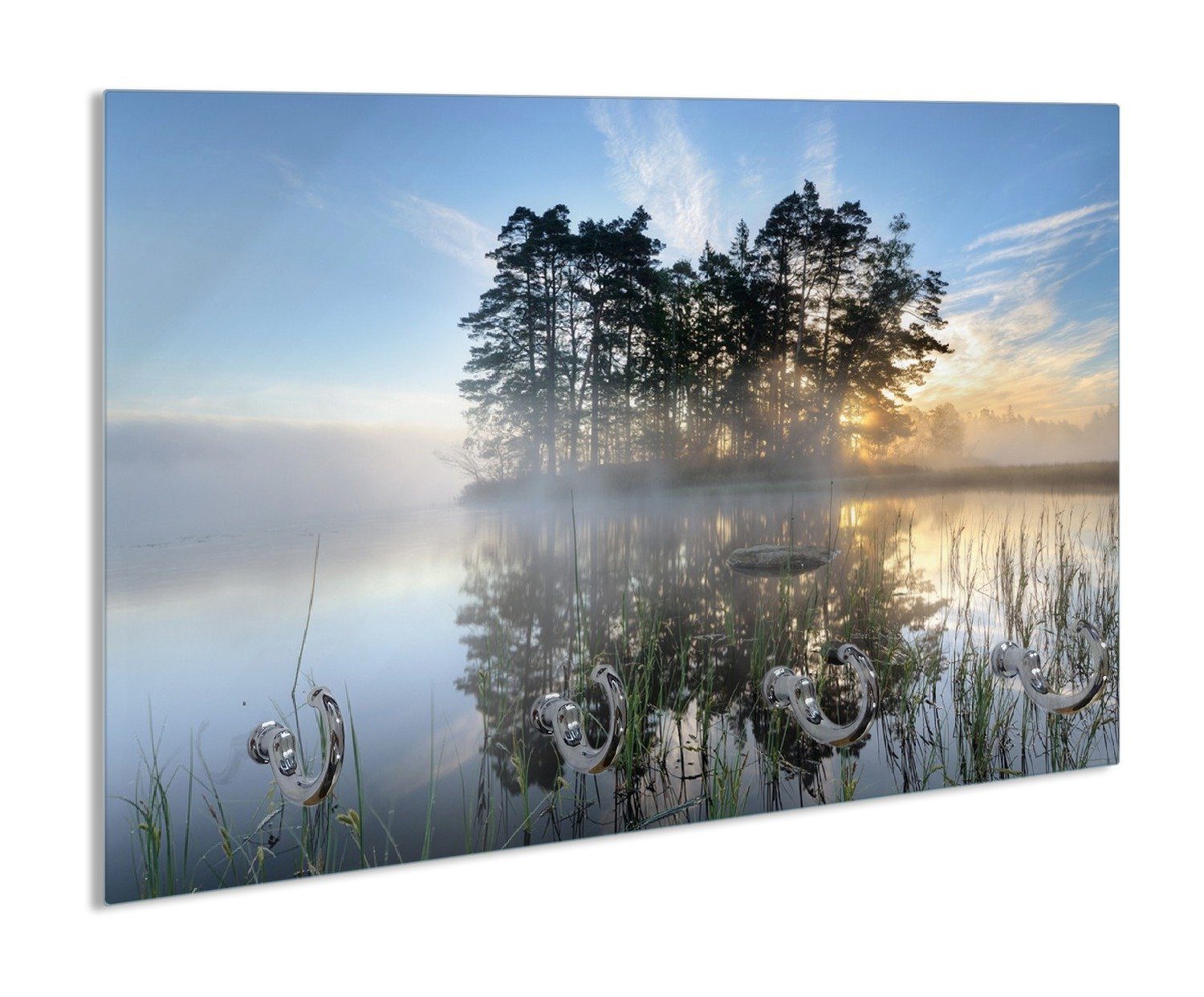 Wallario Schlüsselbrett Stiller See Mit Insel Im Morgennebel Inkl