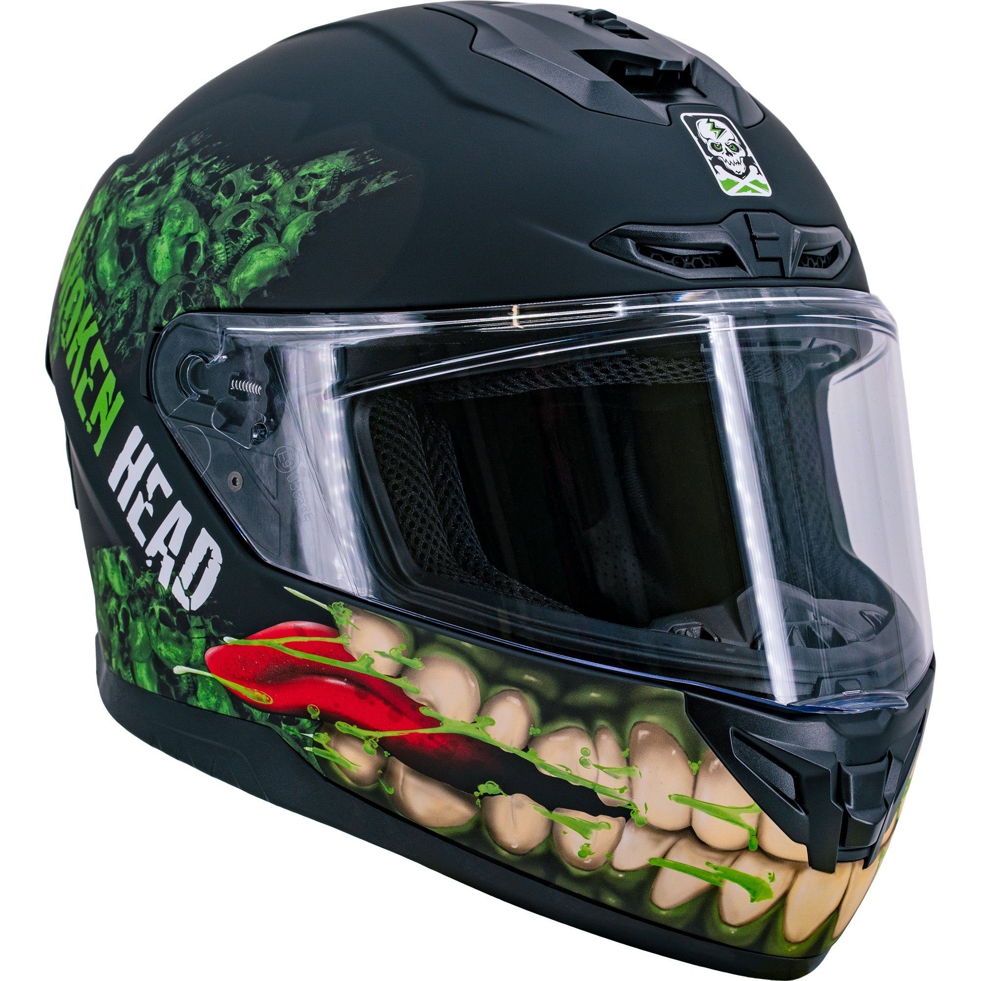 Broken Head Motorradhelm Broken Head Integralhelm Broken Skull Green ...