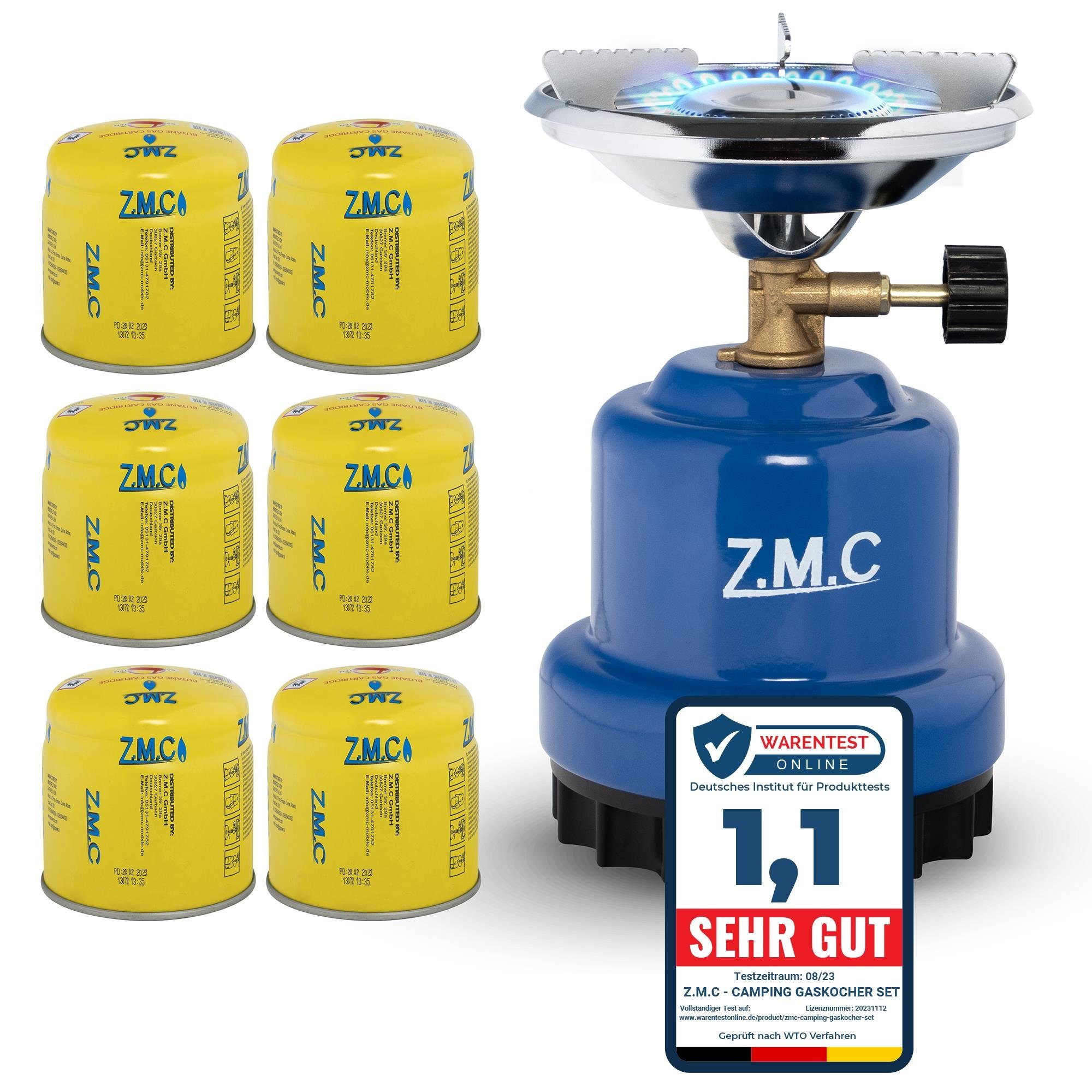 ZMC Gaskocher Campingkocher Gaskocher Shisha Kohleanzünder Herd + 6x Gaskartuschen, (Maximale ...