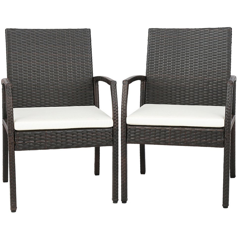 Komfotteu Gartentisch 2er Set Terrassenstuhl Aus Pe Rattan Mit Kissen