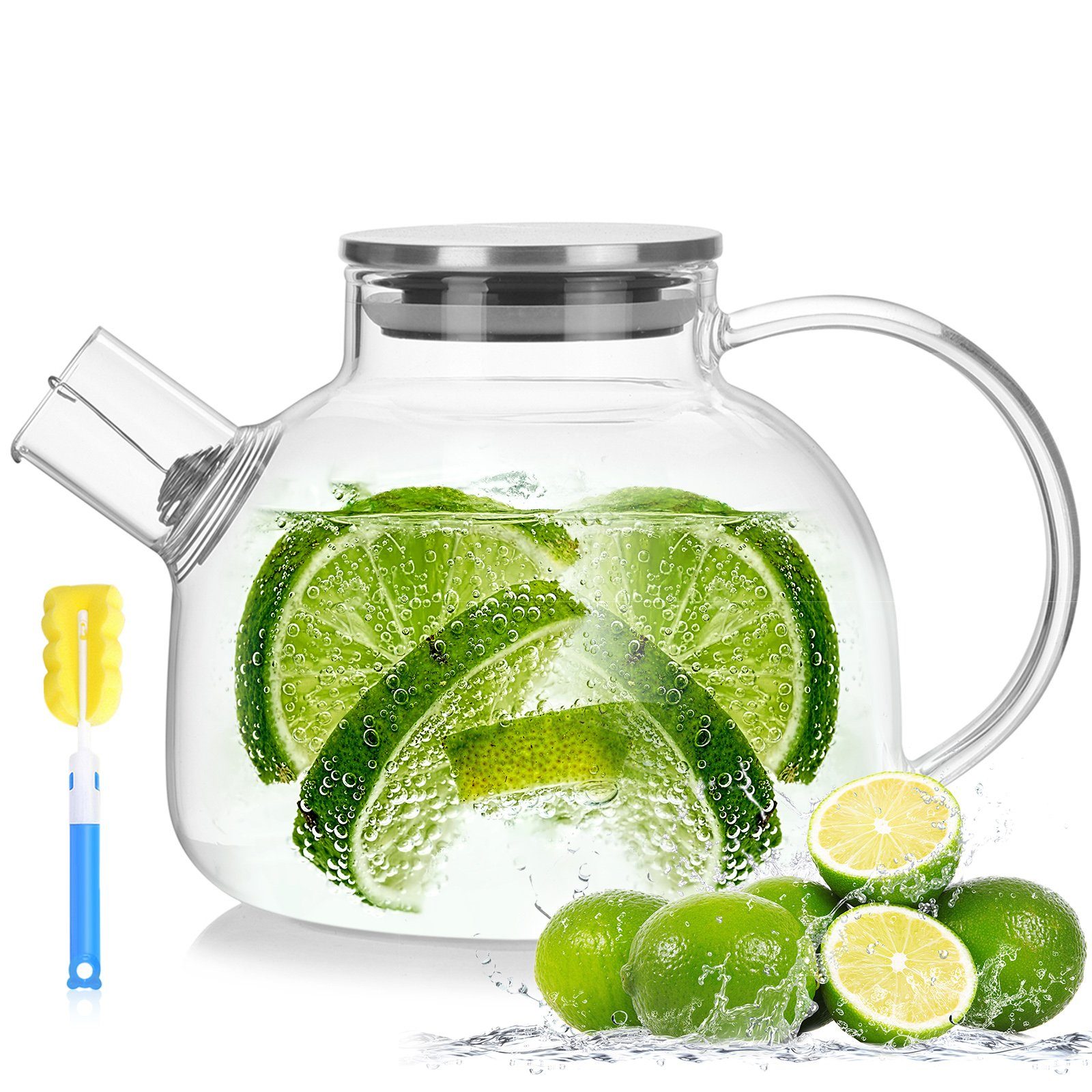 Homewit Karaffe Glaskaraffe Wasserkaraffe Eistee Saftkrug Mit
