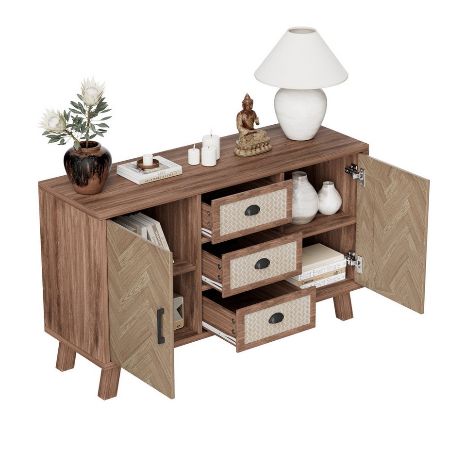 Rutaqian Sideboard Sideboard Sideboard Mit Fischgrätenmusterdrei