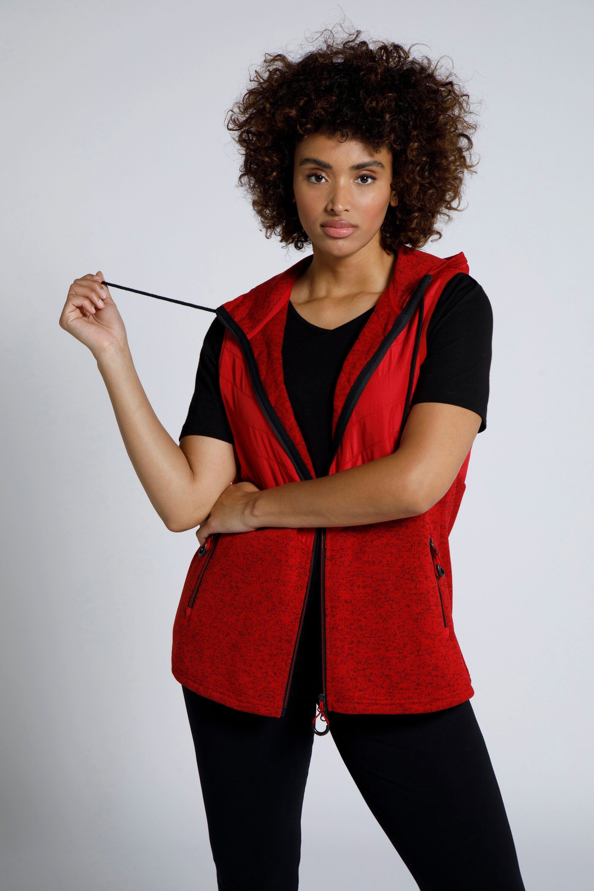 Ulla Popken Steppweste Strickfleece Weste 2 Wege Zipper Kapuze