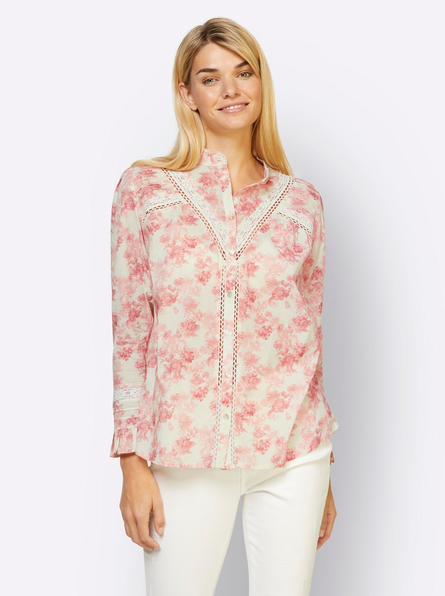 Heine Klassische Bluse Druckbluse Kunstvolle Spitzenbordüre