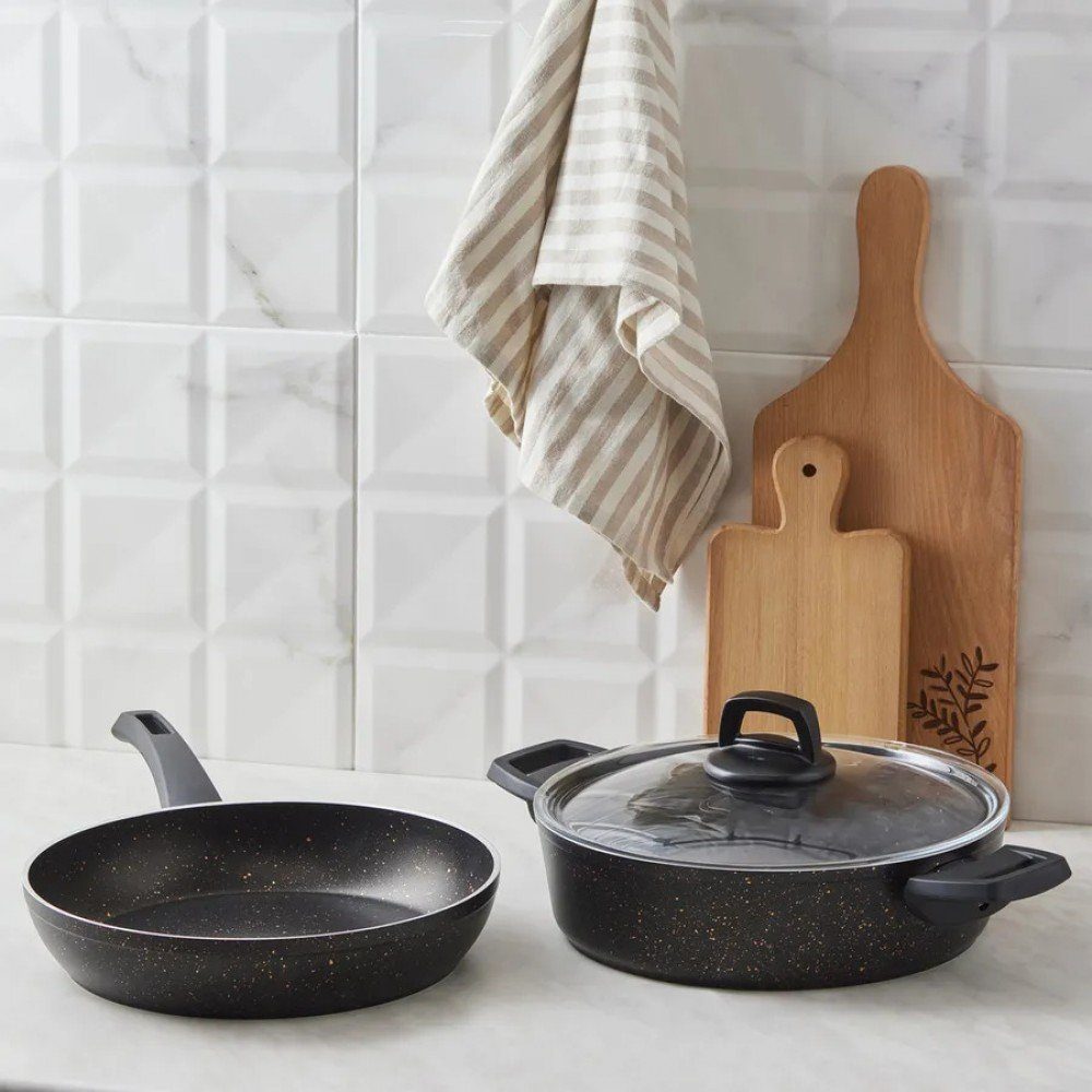 Karaca Topf Set Biogranite Induktions Kochgeschirr 3 Teilig Schwarz Gold