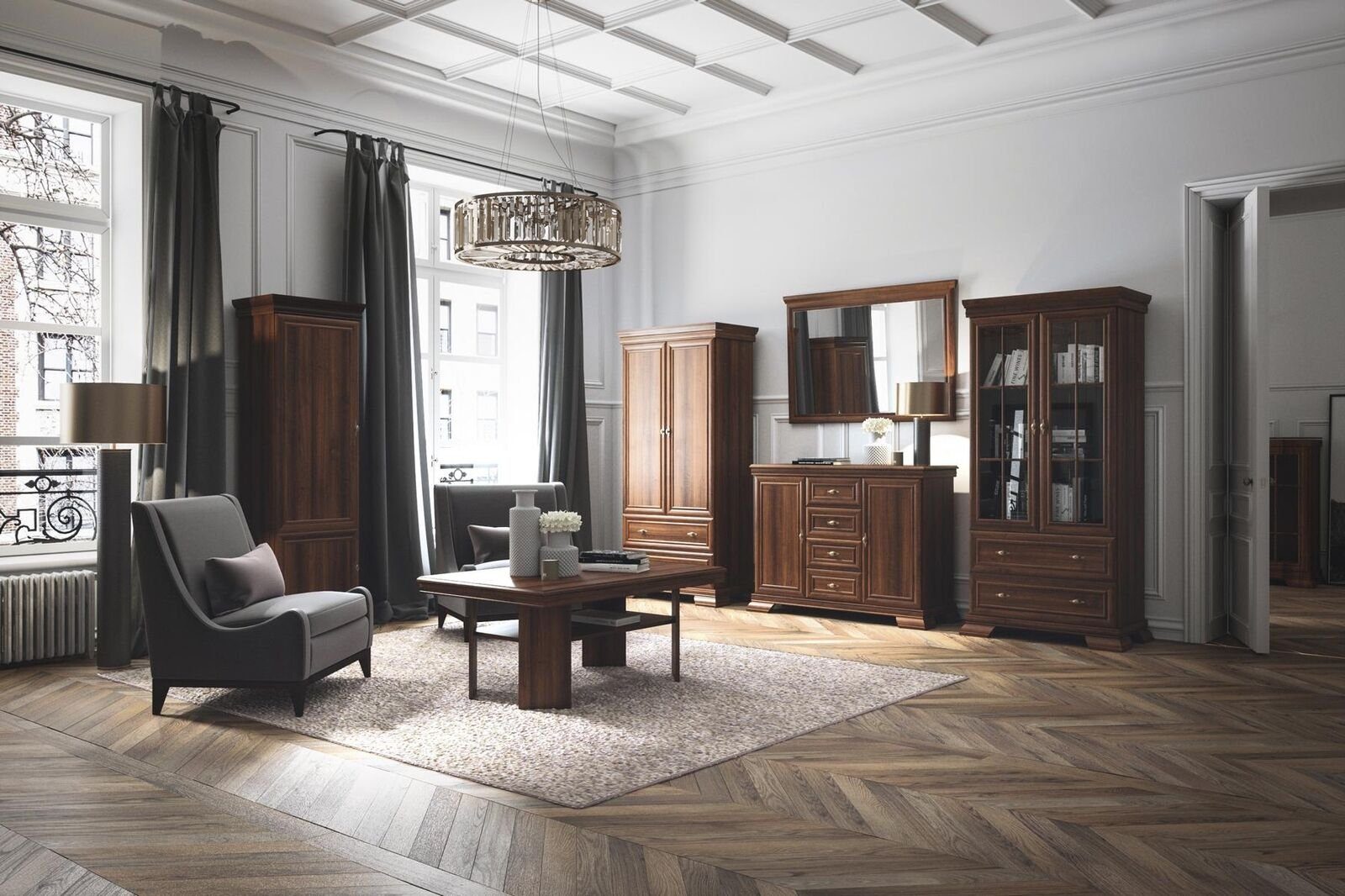 Jvmoebel Wohnzimmer Set Garnitur Vitrine Kommode 4tlg Holz Möbel