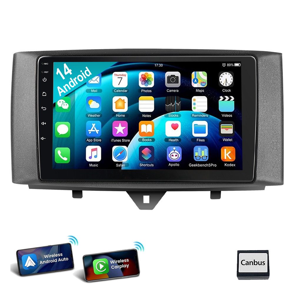 ESSGOO Autoradio Android 14 Carplay Für Smart Fortwo 451 2011-2015 Autoradio (GPS NAVI Carplay ...