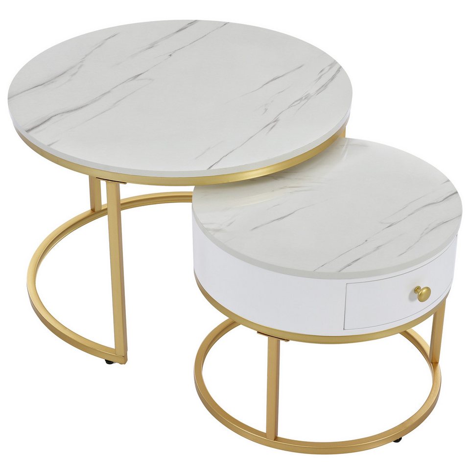 Rutaqian Couchtisch Moderner Nesting Couchtisch Hochglanz Marmormuster