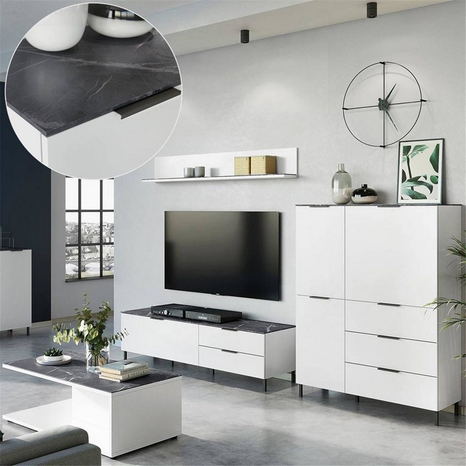 Lomadox Wohnwand Cholet 01 Tv Set Mit Couchtisch In Matt Weiß Mit