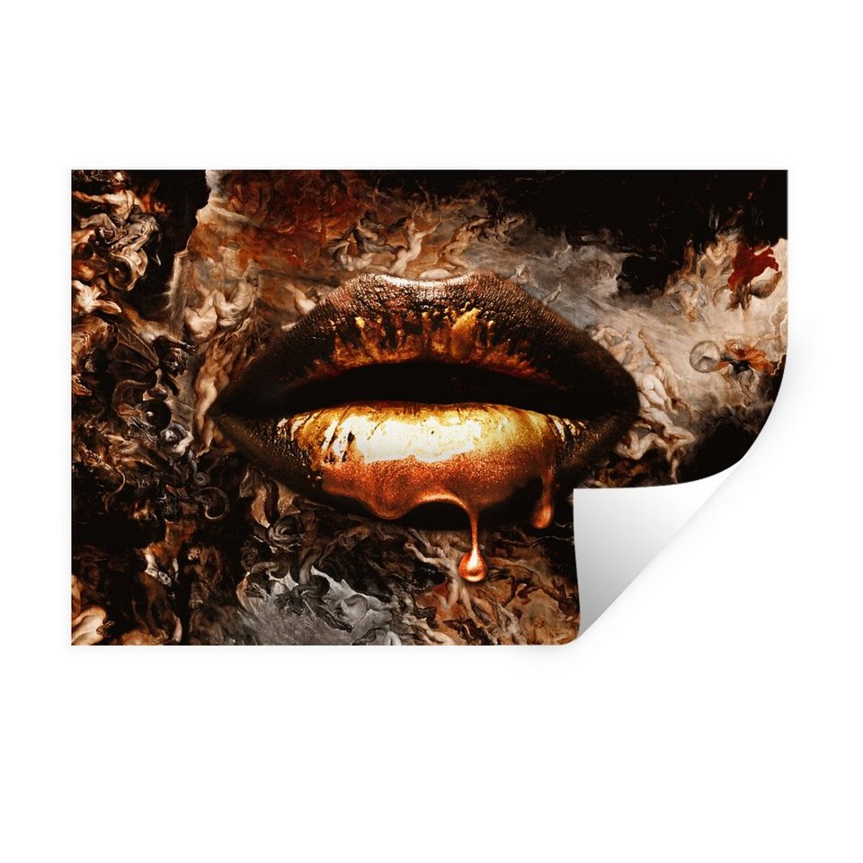 Muchowow Wandsticker Gold Lippen Kunst Gold Luxus Abstrakt 1