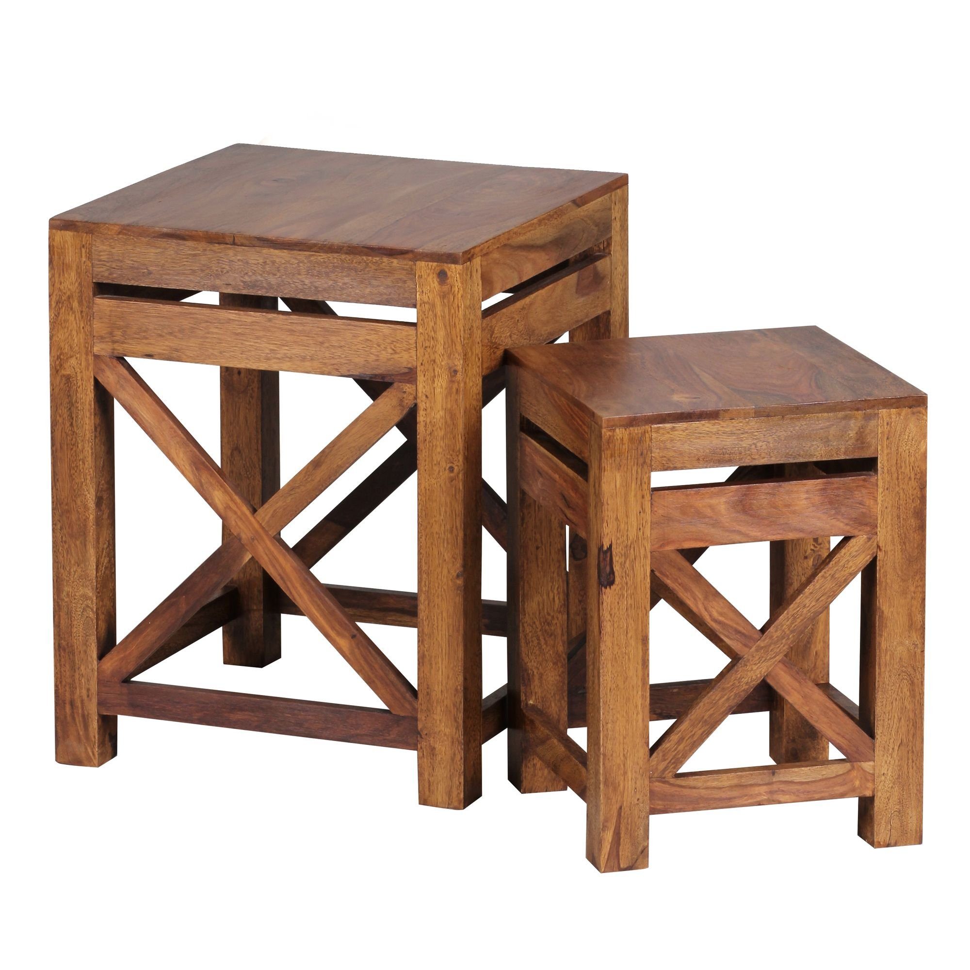 Möbelando Satztisch 2er Set Beistelltisch Pali Massiv Holz Sheesham