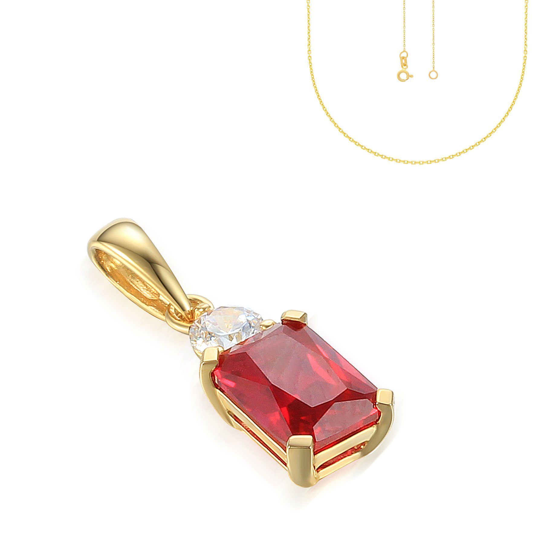 Stella-Jewellery Kettenanhänger 585er Gelbgold Anhänger mit synth. Rubin (inkl. Etui), mit synth ...