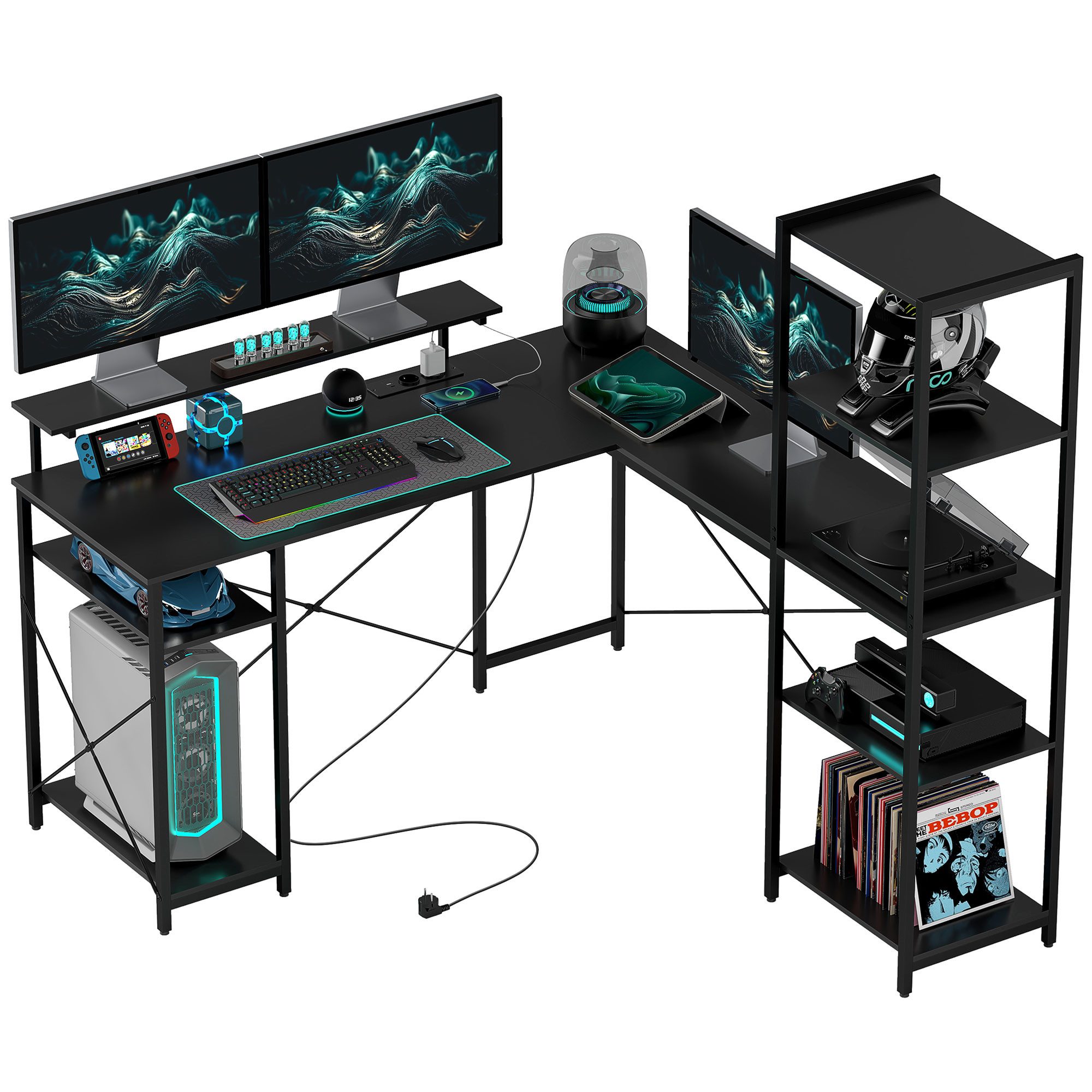Homcom Computertisch L Förmig 137 X 140 X 1395 Cm Mit 6 Ablagen