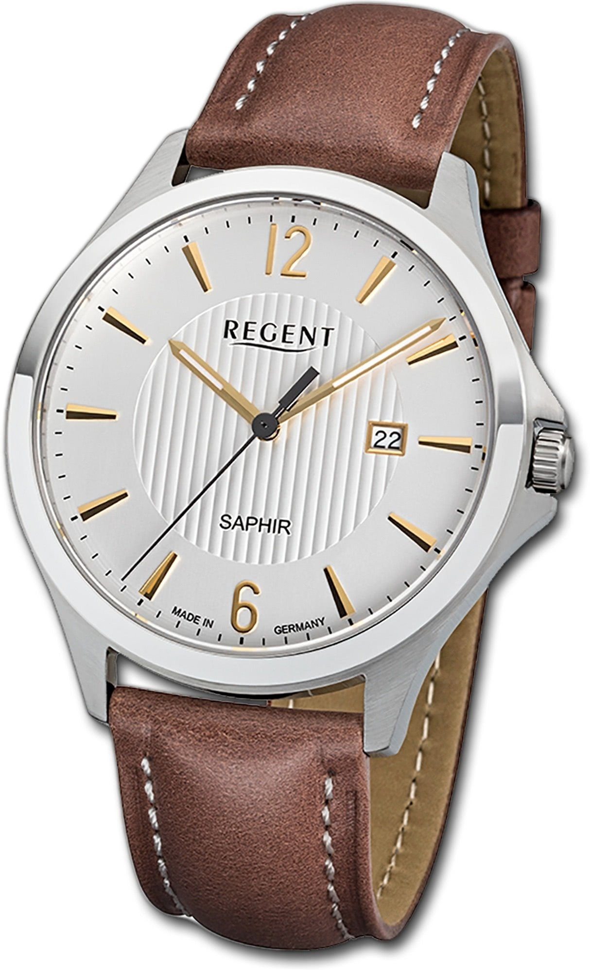 Regent Quarzuhr Regent Leder Herren Uhr GM-1631 Analog, Herrenuhr Lederarmband, rundes Gehäuse ...