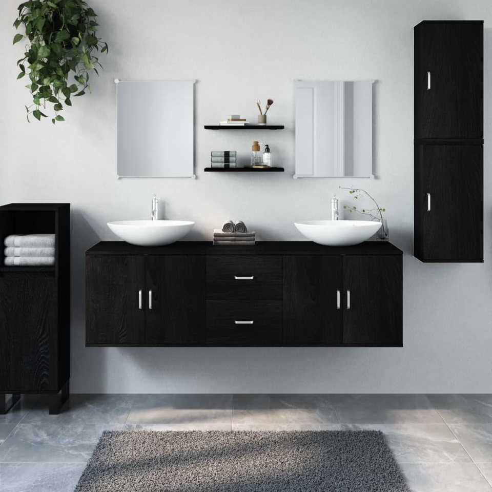 Vidaxl Badezimmer Set 7 Tlg Badmöbel Set Schwarz Holzwerkstoff