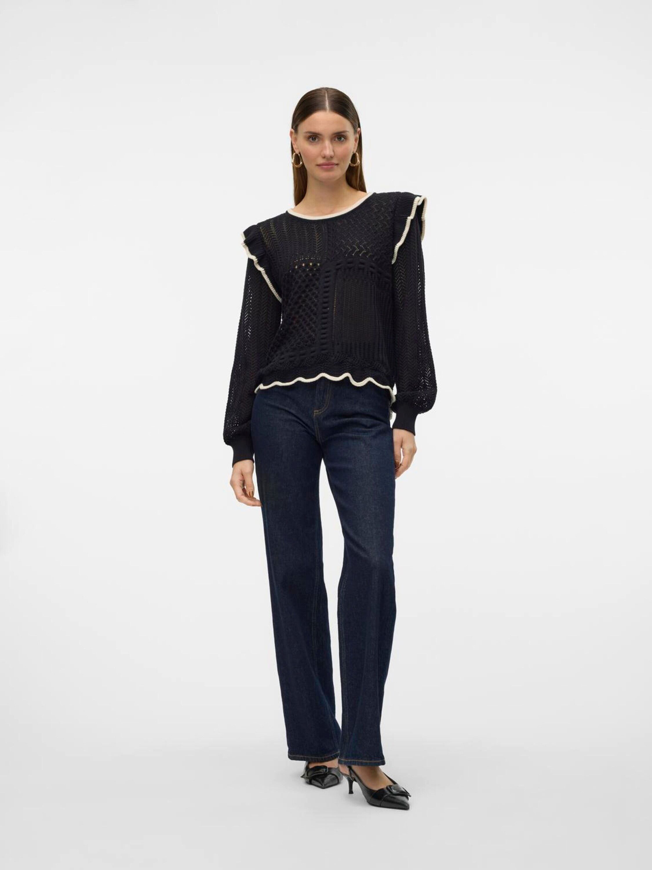 Vero Moda Rundhalspullover VMMADELYN (1-tlg) Lochmuster, Bündchen ...