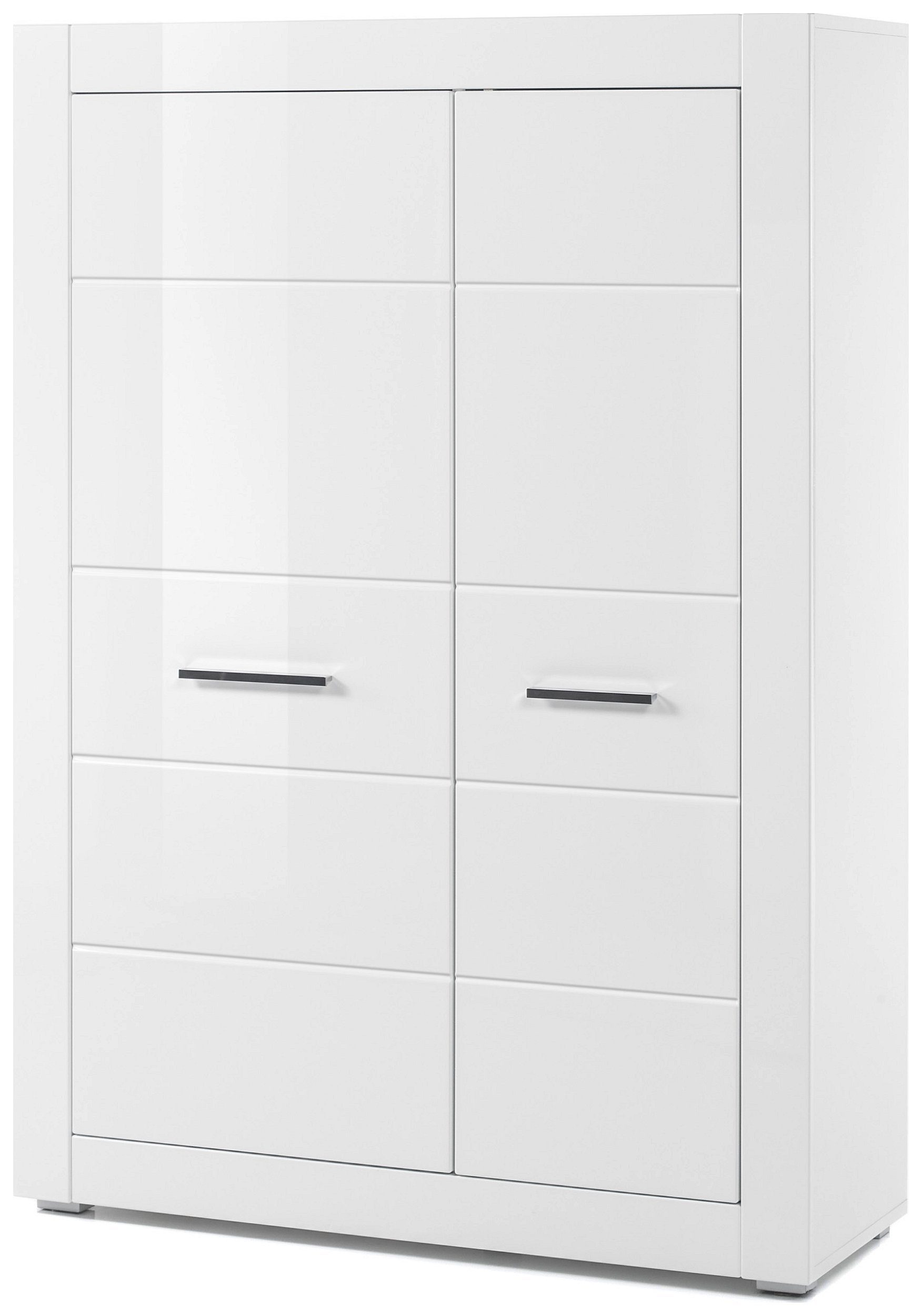 Stylefy Highboard Alberta Weiß Matt Weiß Hochglanz Kommode