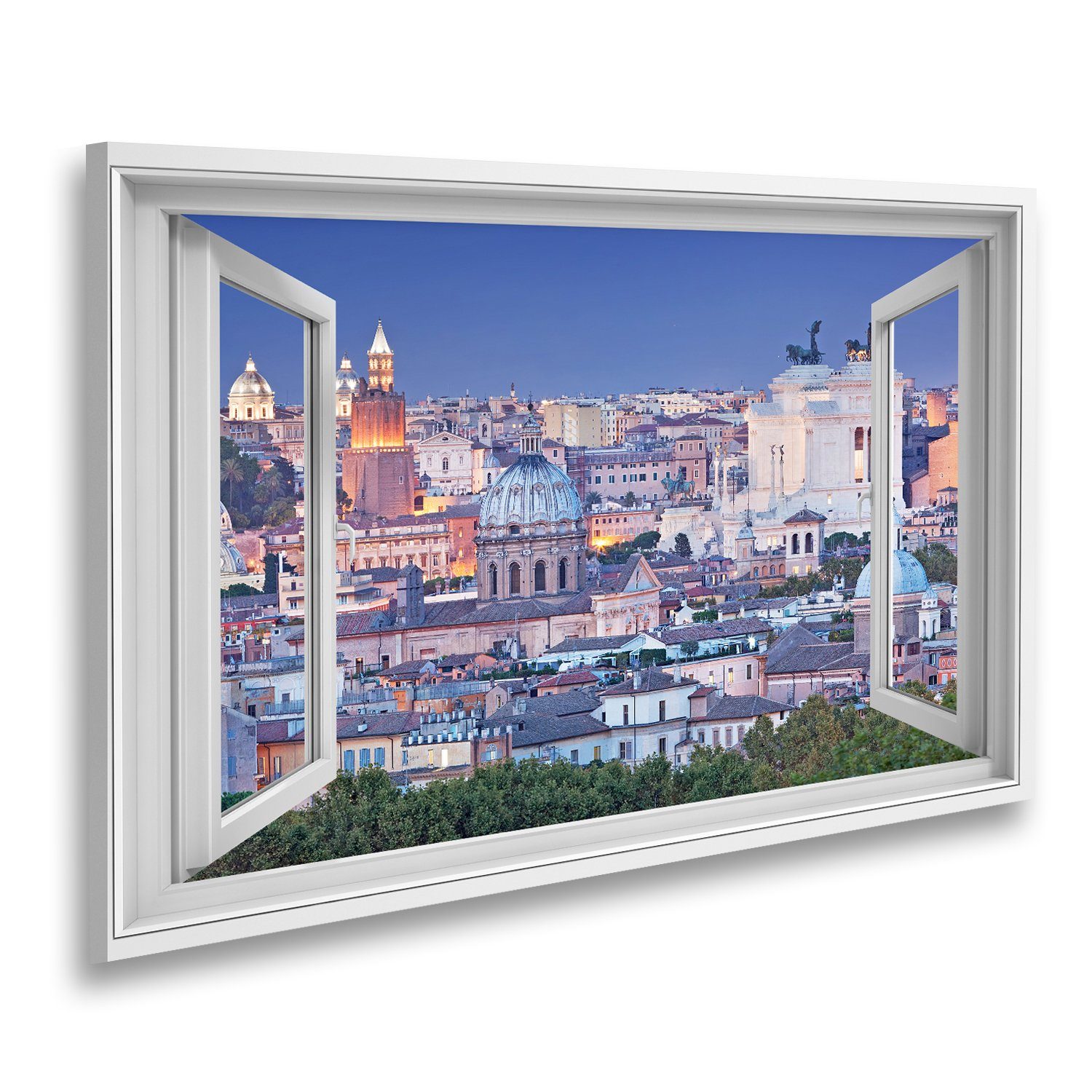 islandburner Leinwandbild Fensterblick Die nächtliche Skyline von Rom Italien von der Piazza Giu