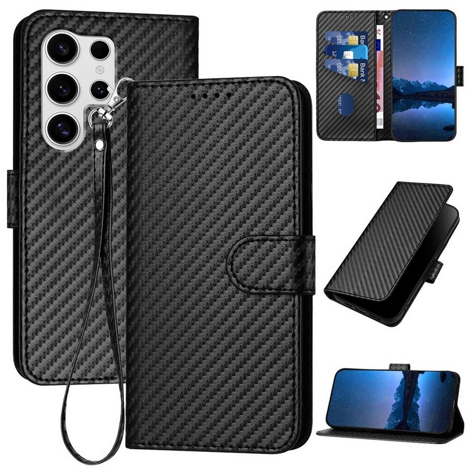 Wigento Handyhülle Für Samsung Galaxy S25 Ultra Carbon Fiber Kunstleder
