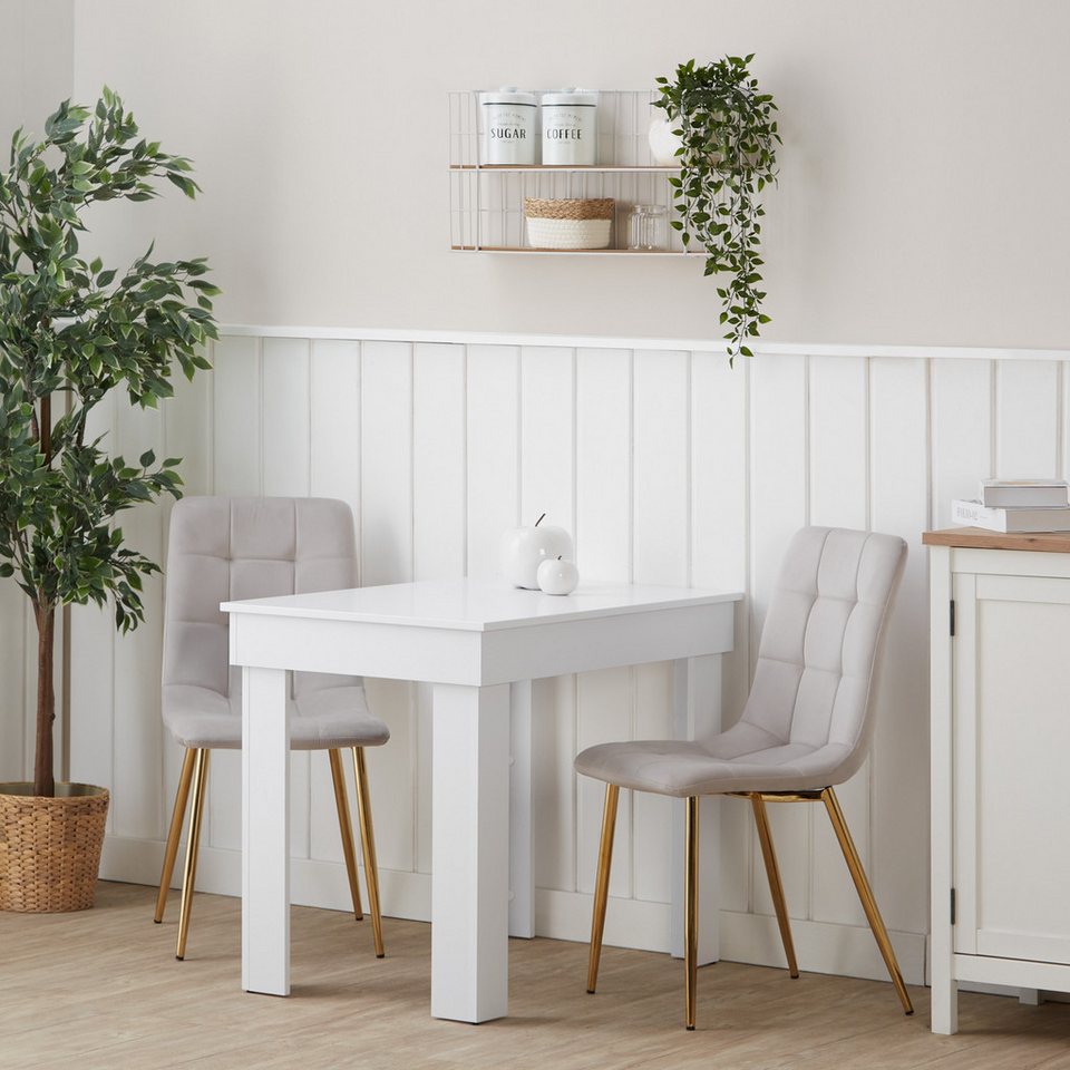 Homestyle4u Essgruppe Esstisch 60x90 2 Stühle Beige Weiß Küchentisch